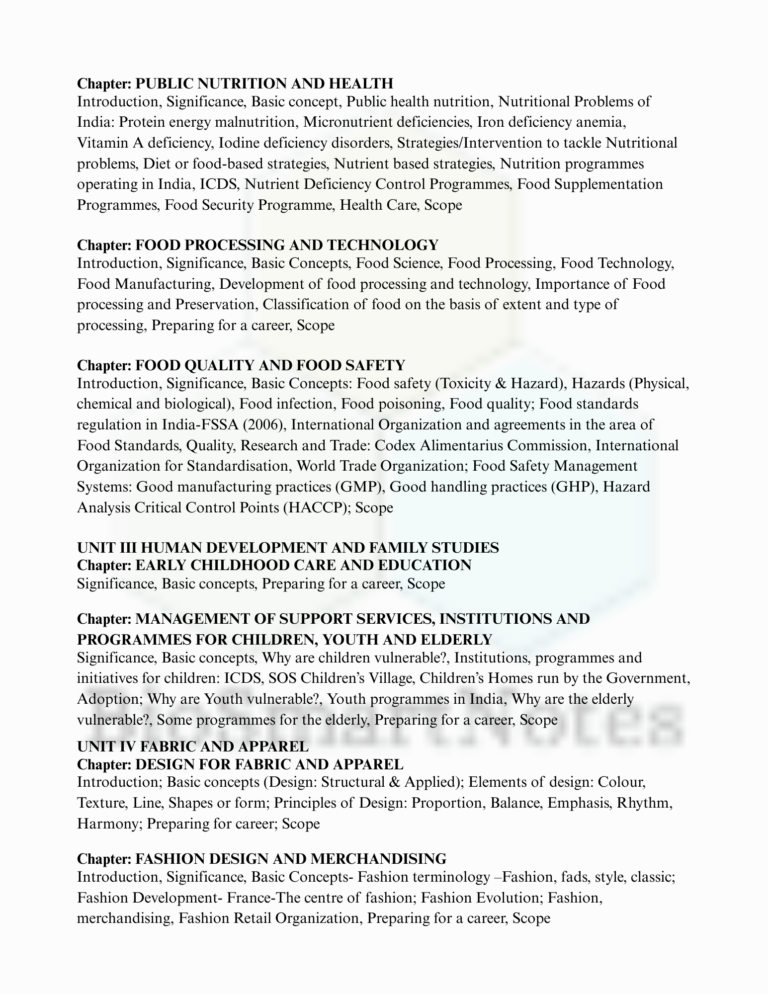 Class 12 Home Science Syllabus 2025-26