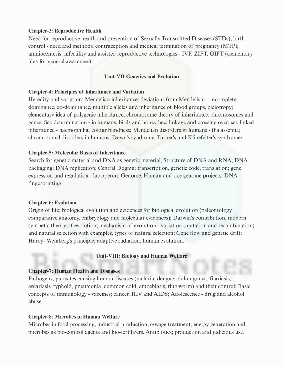 Class 12 Biology Syllabus 2025-26